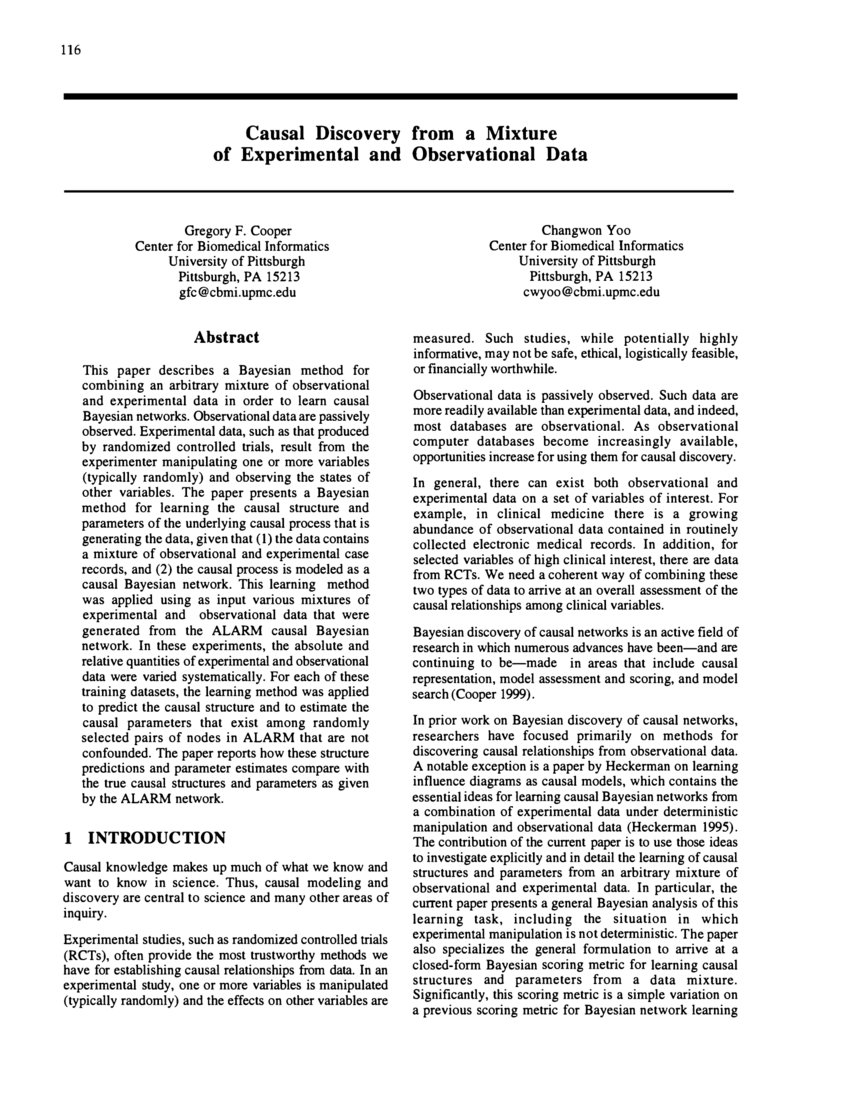 Causal Discovery From A Mixture Of Experimental And Observational Data