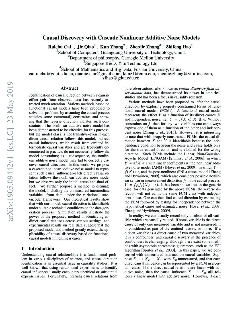 Causal Discovery with Cascade Nonlinear Additive Noise Models | DeepAI