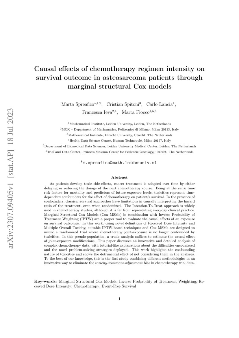 Causal effects of chemotherapy regimen intensity on survival outcome in osteosarcoma patients ...