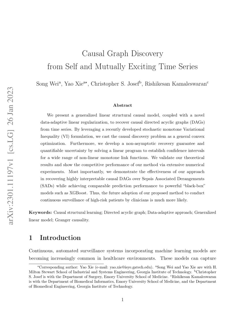Causal Graph Discovery from Self and Mutually Exciting Time Series | DeepAI
