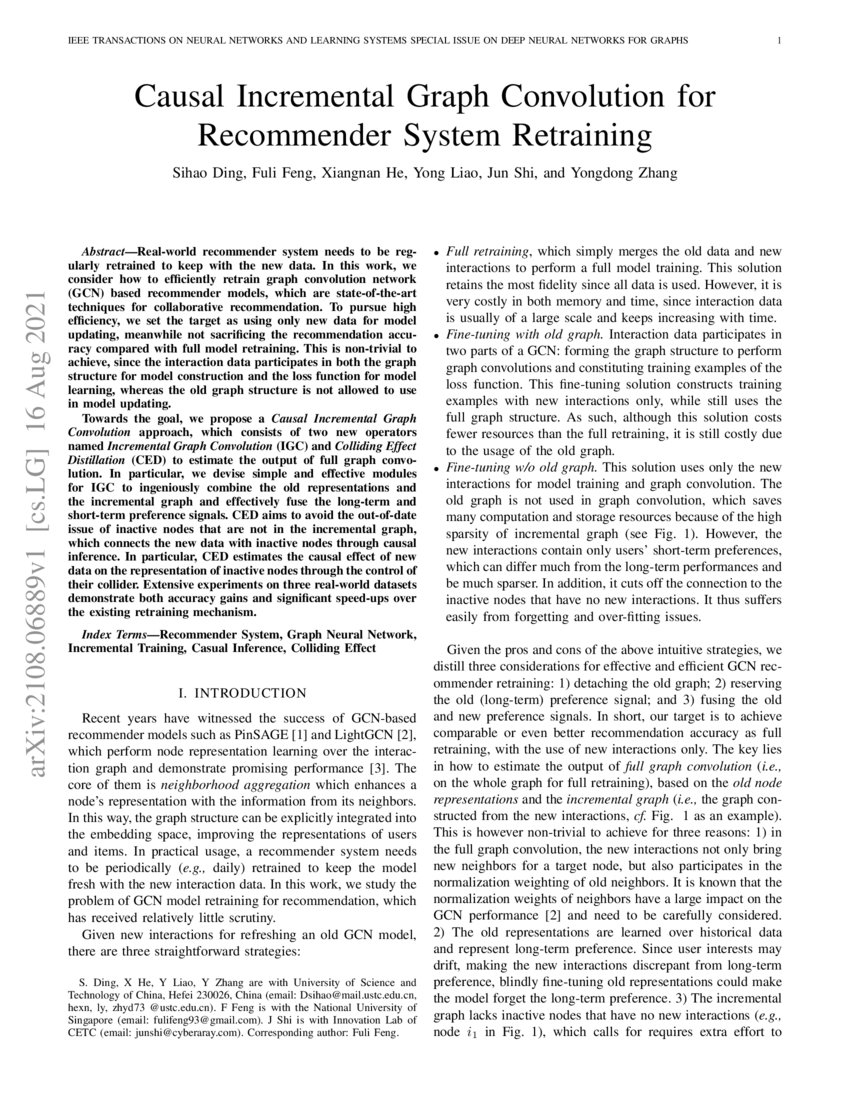Causal Incremental Graph Convolution for Recommender System Retraining | DeepAI