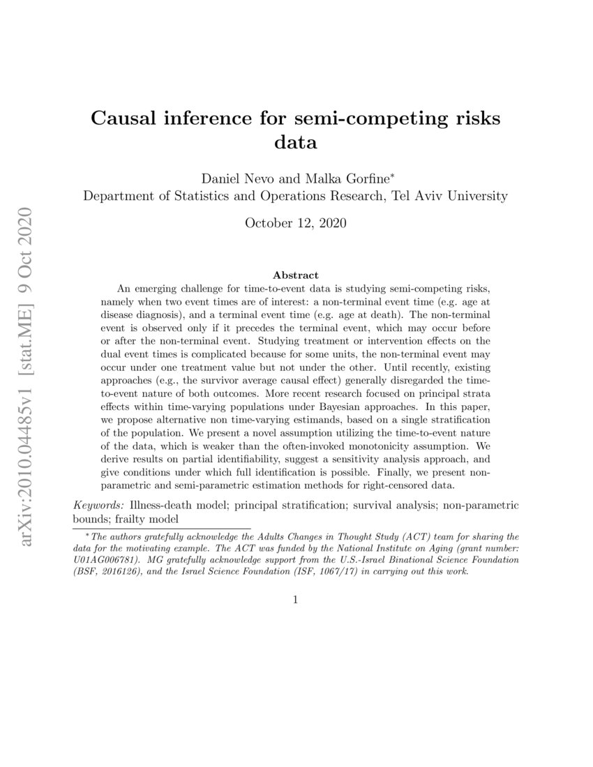 Causal inference for semi-competing risks data | DeepAI