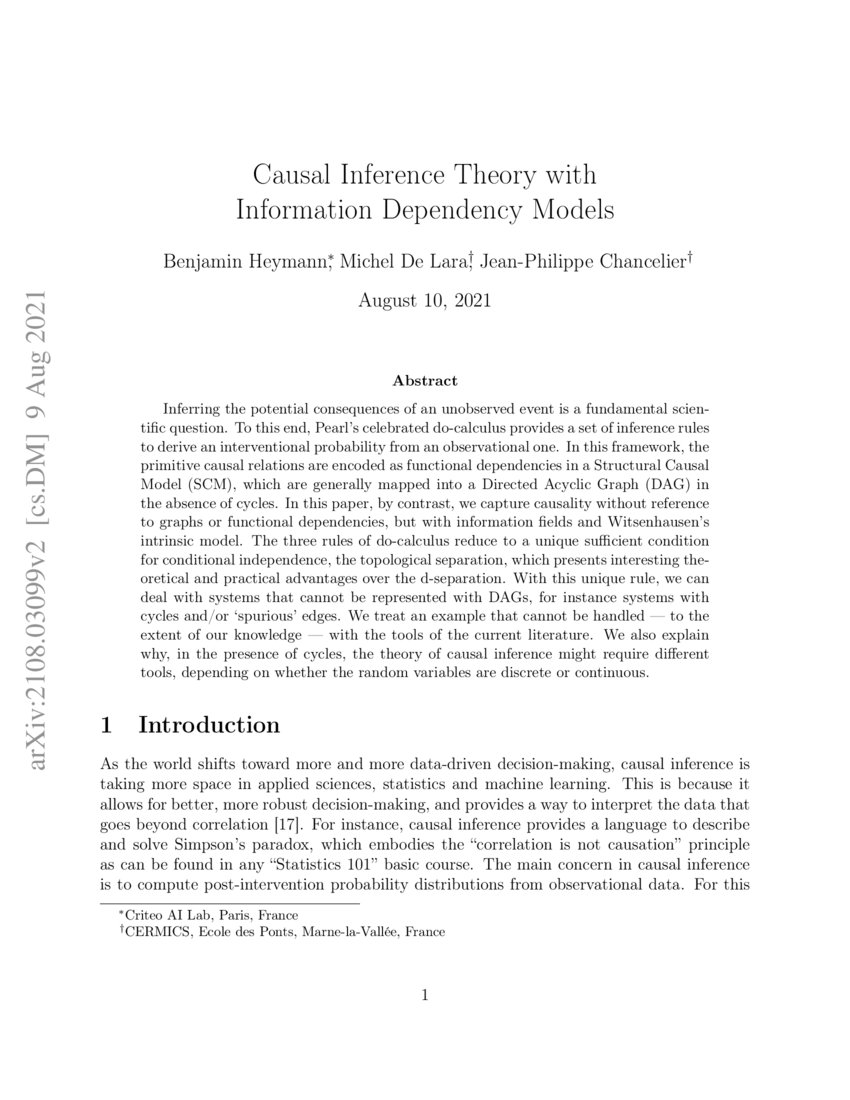 Causal Inference Theory with Information Dependency Models | DeepAI