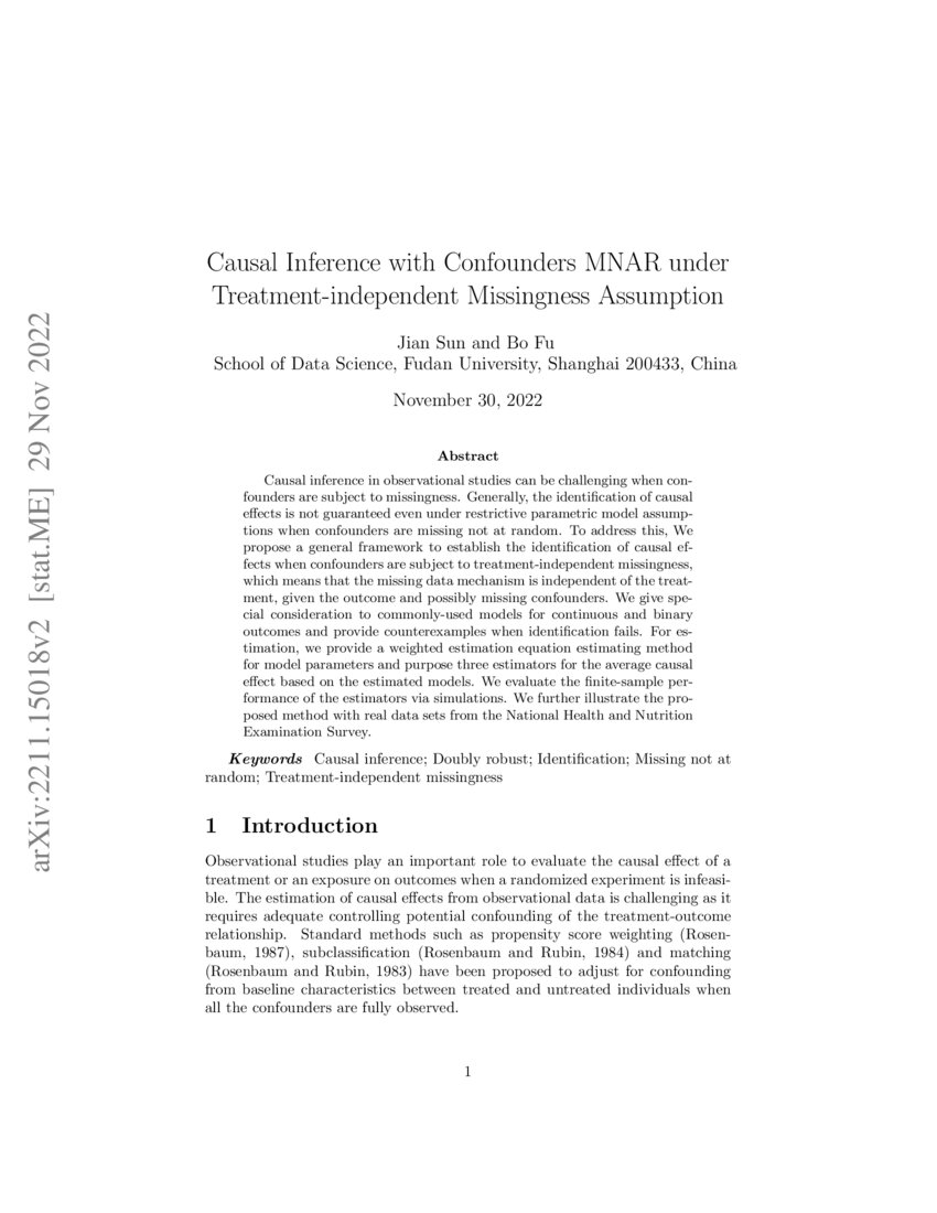 Causal Inference With Confounders Mnar Under Treatment Independent Missingness Assumption Deepai