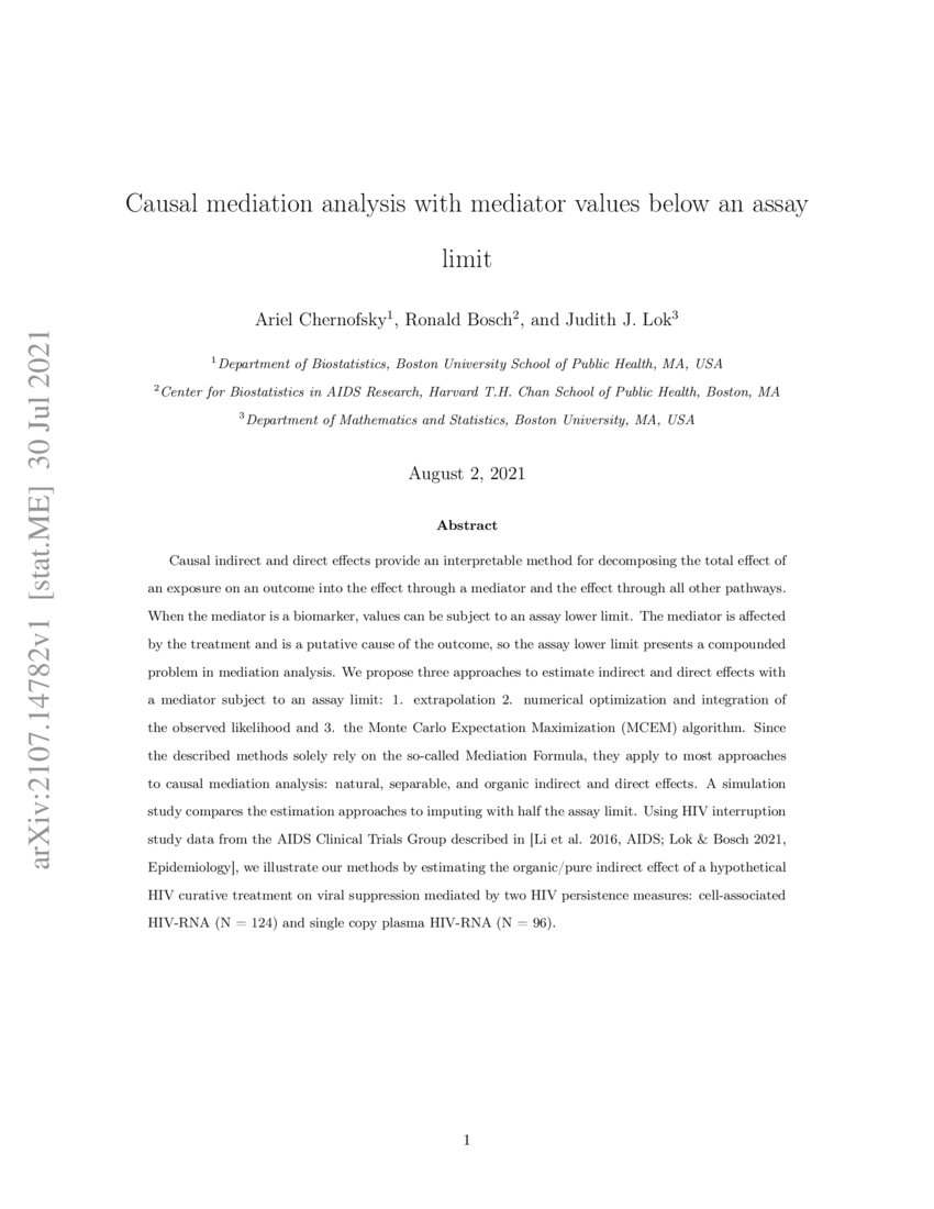 Causal mediation analysis with mediator values below an assay limit | DeepAI
