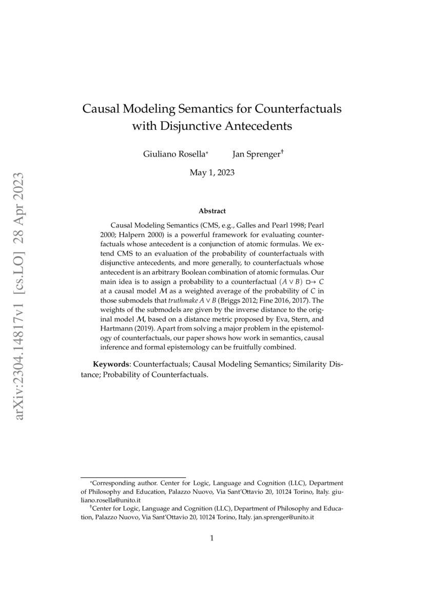 Causal Modeling Semantics For Counterfactuals With Disjunctive Antecedents Deepai
