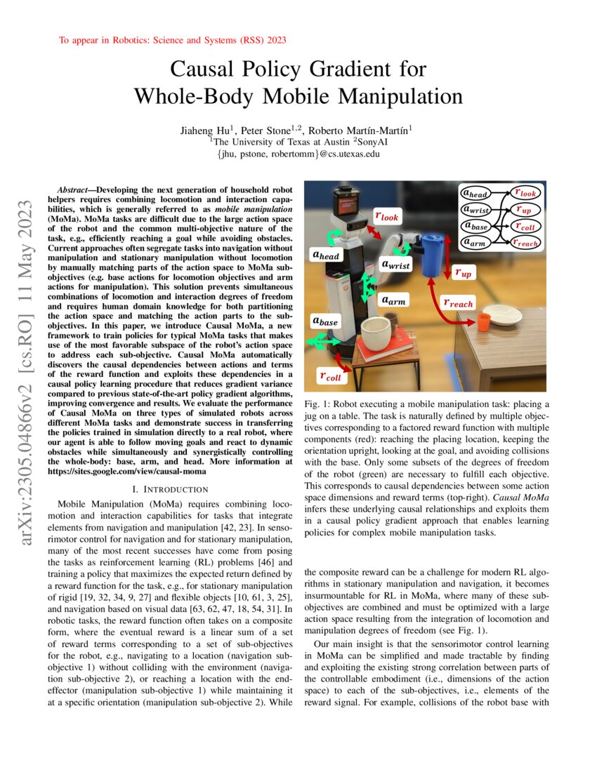 Causal Policy Gradient For Whole Body Mobile Manipulation Deepai