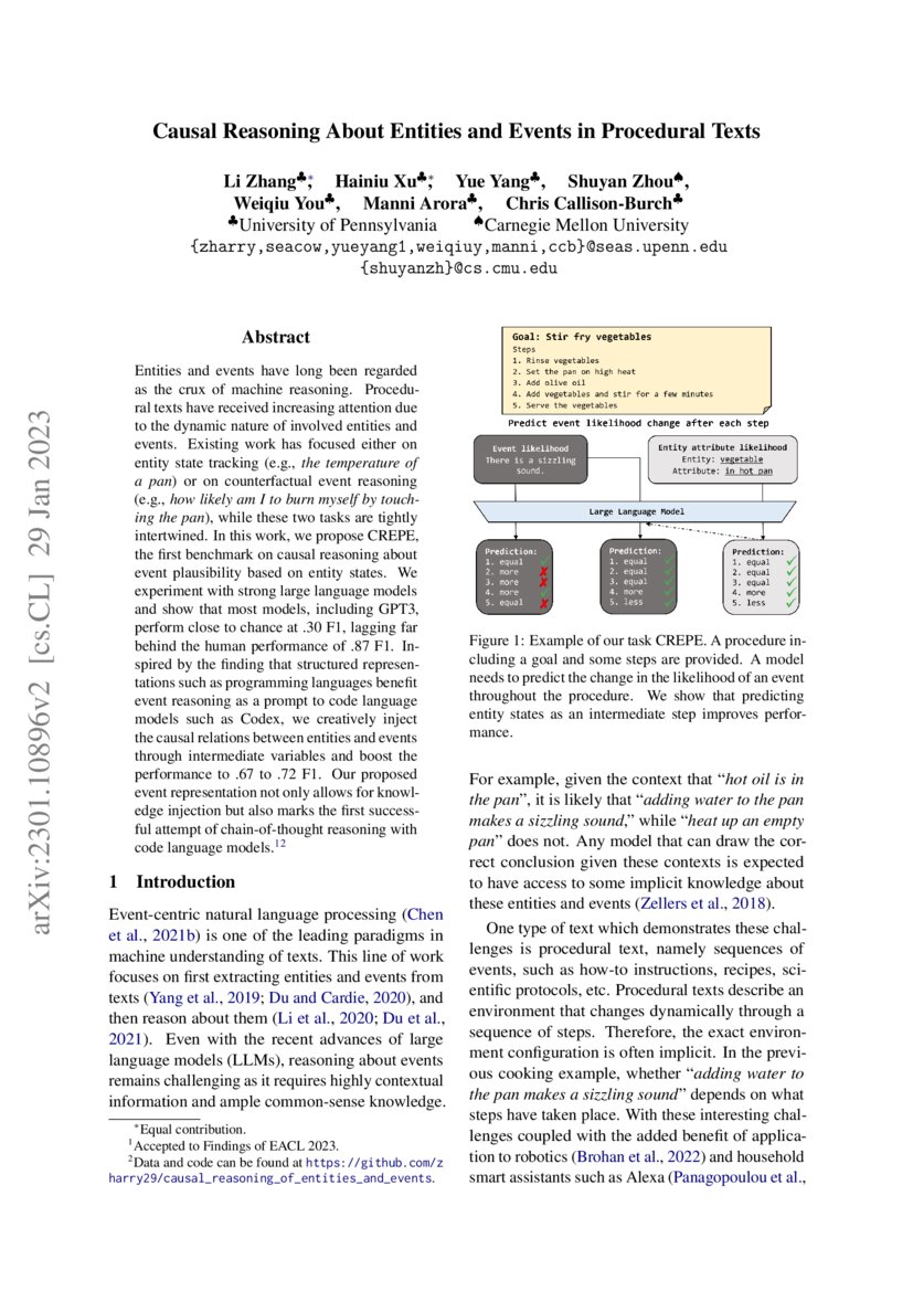 Causal Reasoning Of Entities And Events In Procedural Texts Deepai