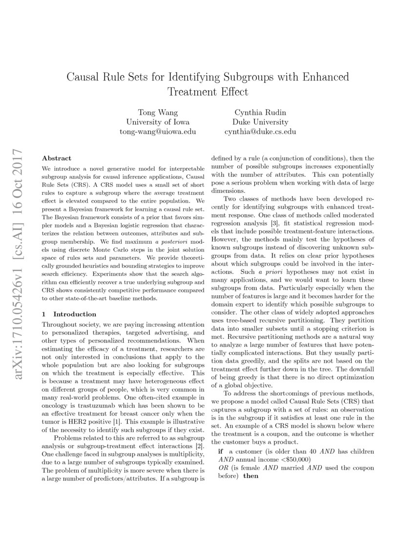 Causal Rule Sets For Identifying Subgroups With Enhanced Treatment Effect Deepai