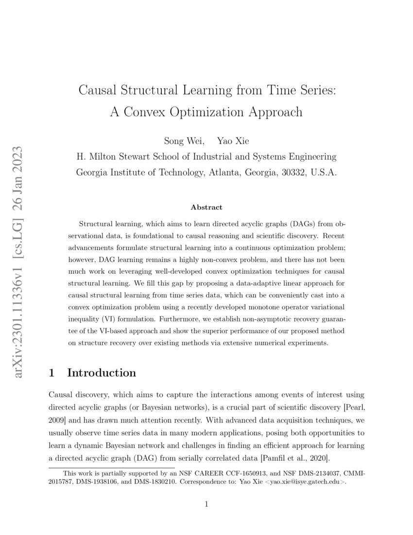 Causal Structural Learning from Time Series: A Convex Optimization Approach | DeepAI