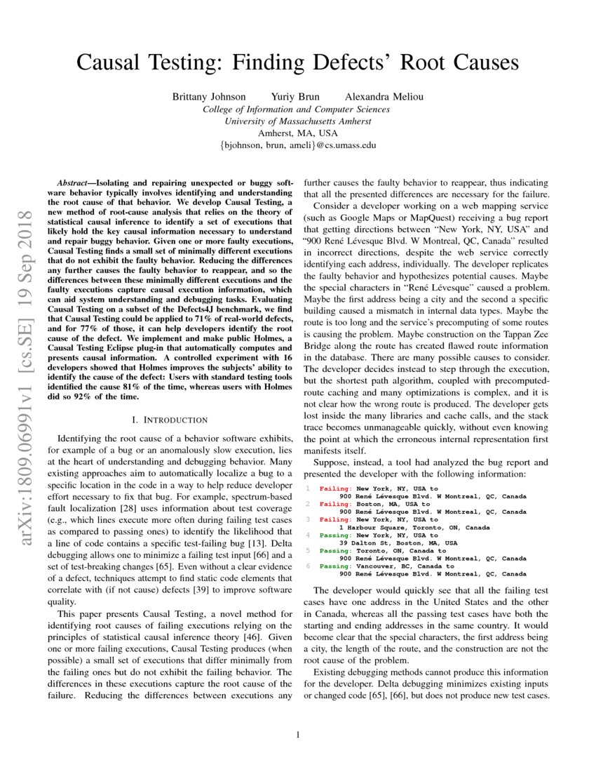 Causal Testing: Finding Defects' Root Causes | DeepAI