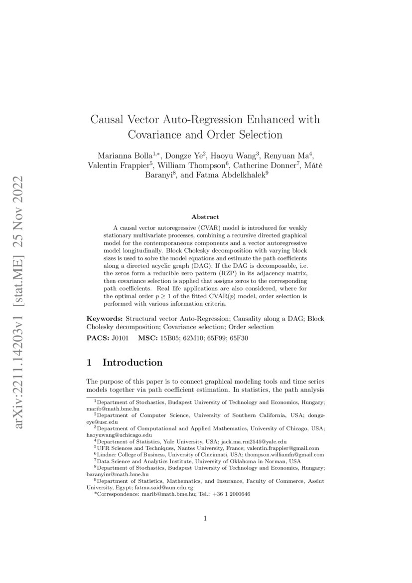 Causal Vector Autoregression Enhanced With Covariance And Order