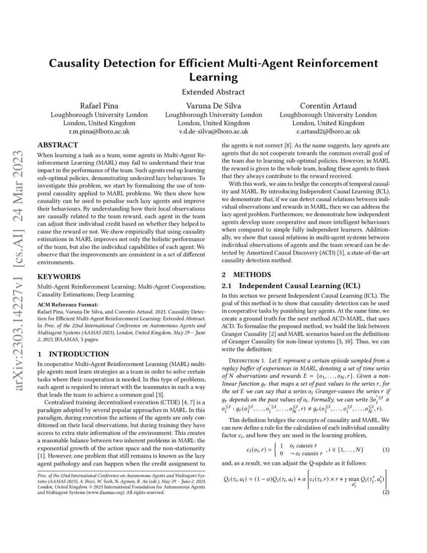Causality Detection For Efficient Multi Agent Reinforcement Learning Deepai