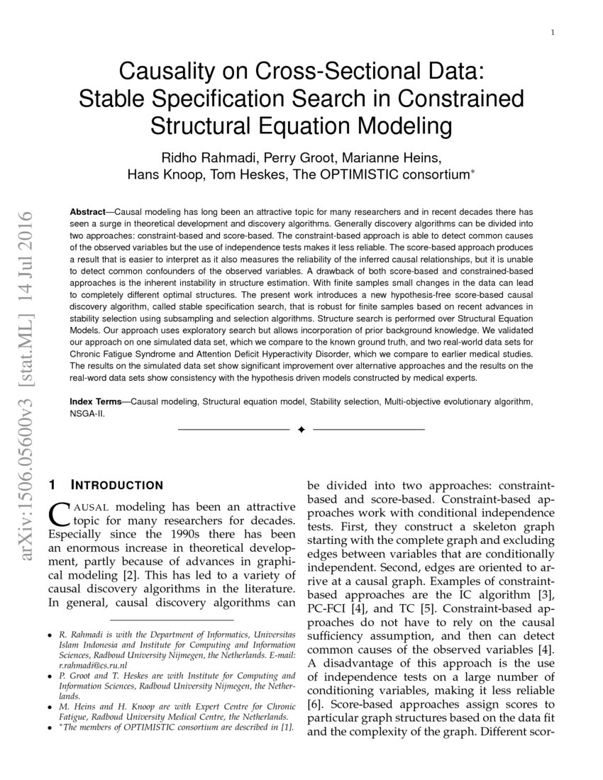 Causality on Cross-Sectional Data: Stable Specification Search in ...
