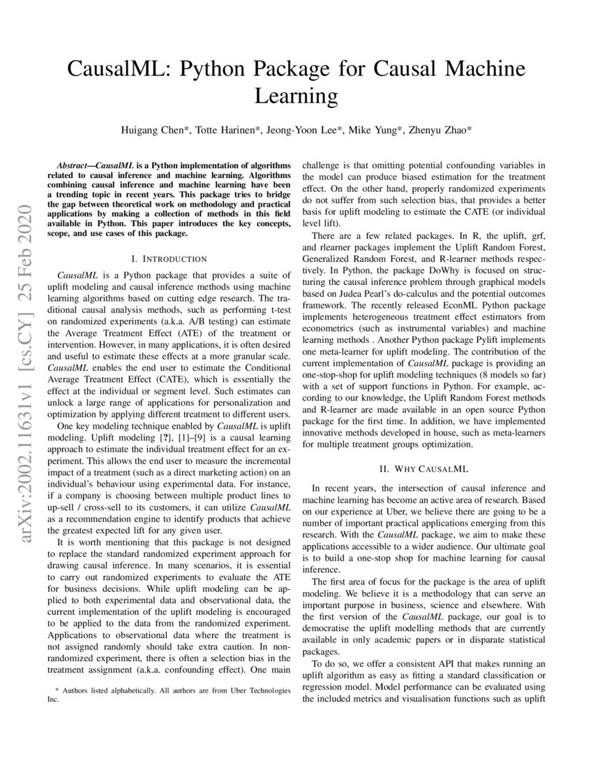 Causalml Python Package For Causal Machine Learning Deepai 