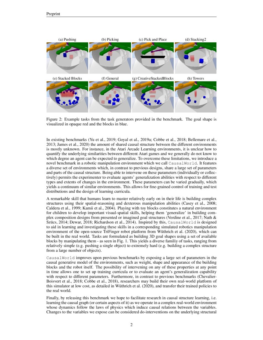 CausalWorld: A Robotic Manipulation Benchmark for Causal Structure and Transfer Learning | DeepAI