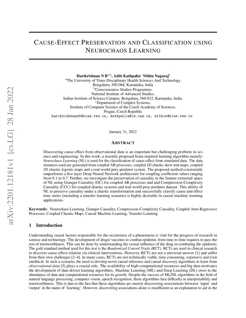 Cause-Effect Preservation and Classification using Neurochaos Learning ...