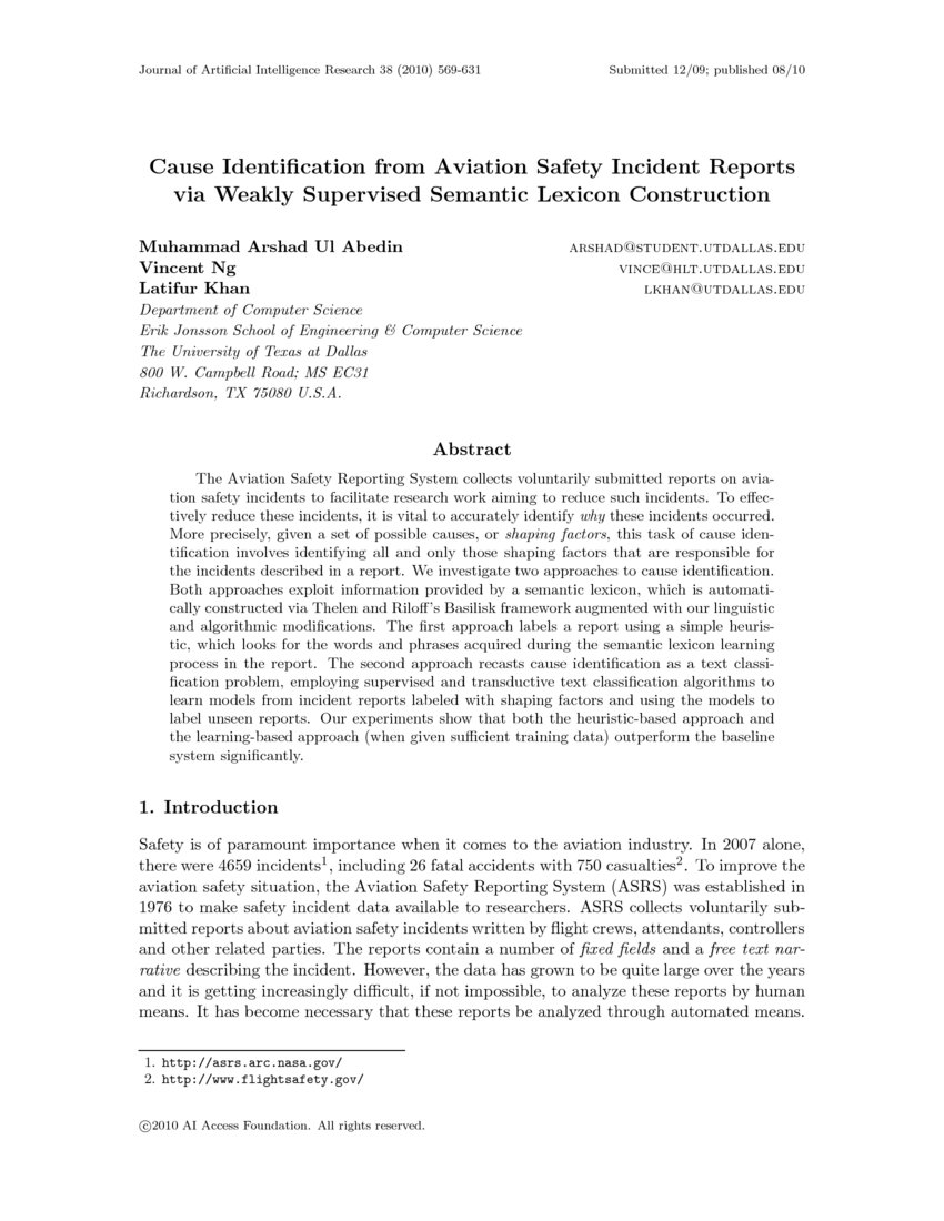 Cause Identification From Aviation Safety Incident Reports Via Weakly Supervised Semantic
