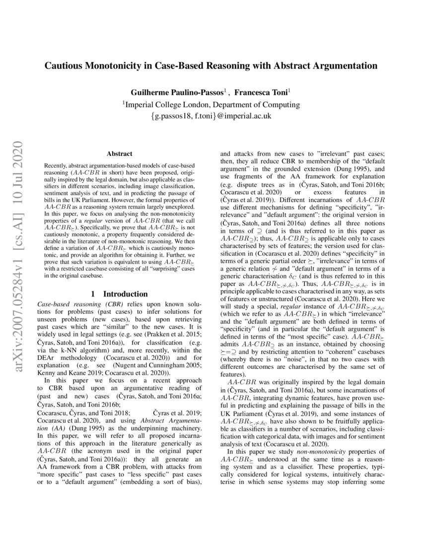 Cautious Monotonicity in Case-Based Reasoning with Abstract Argumentation | DeepAI