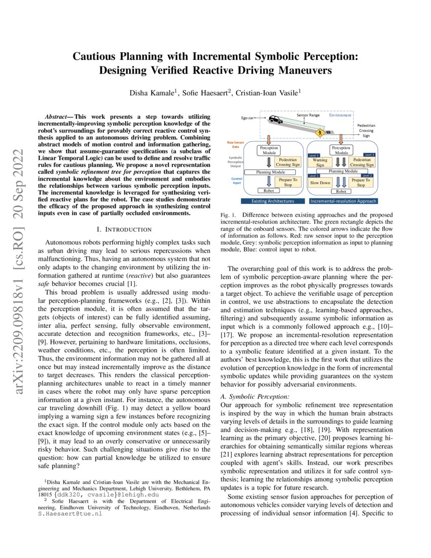 Cautious Planning with Incremental Symbolic Perception: Designing Verified Reactive Driving ...