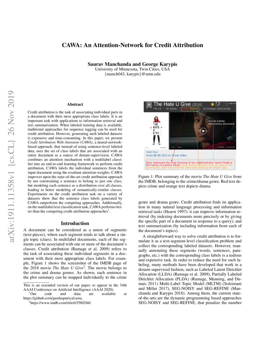CAWA: An Attention-Network for Credit Attribution | DeepAI