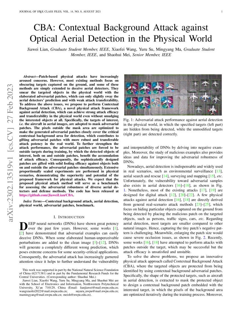 Cba Contextual Background Attack Against Optical Aerial Detection In The Physical World Deepai