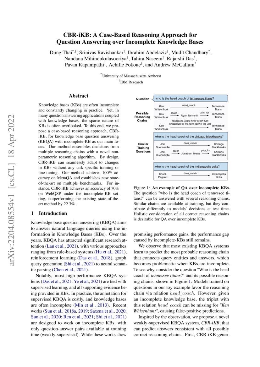 Cbr Ikb A Case Based Reasoning Approach For Question Answering Over Incomplete Knowledge Bases