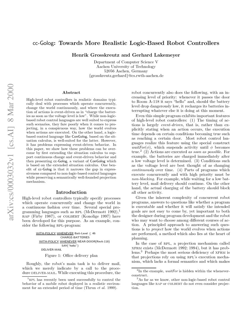 cc-Golog: Towards More Realistic Logic-Based Robot Controllers | DeepAI