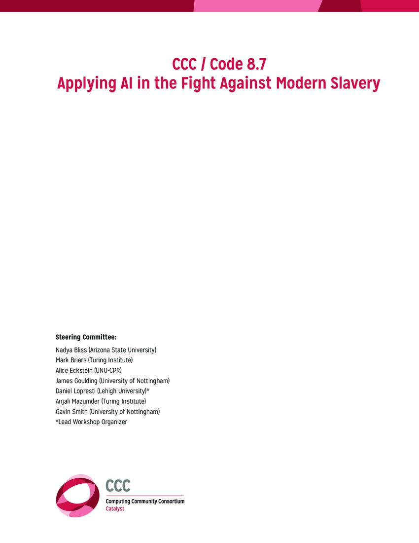 CCC/Code 8.7: Applying AI in the Fight Against Modern Slavery | DeepAI