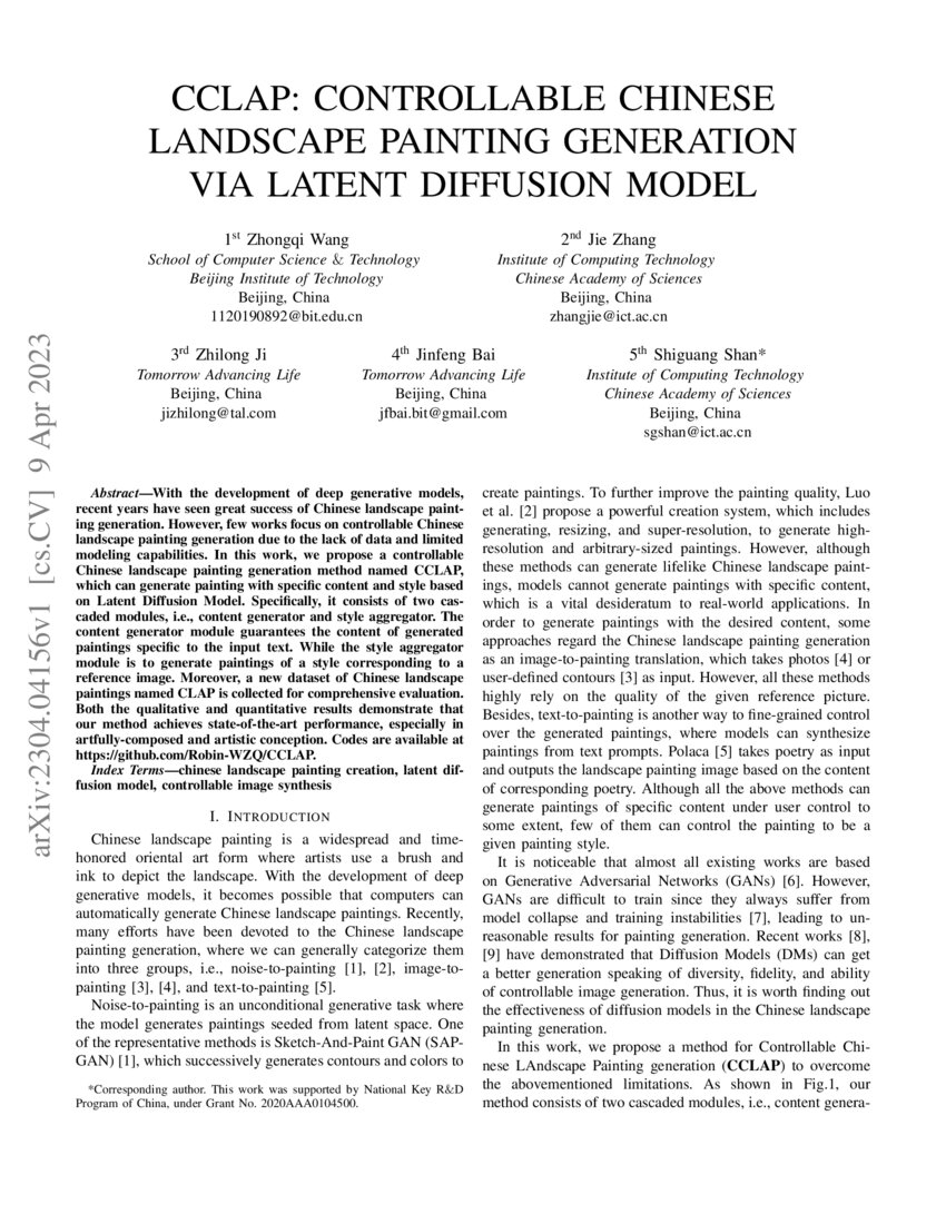 CCLAP: Controllable Chinese Landscape Painting Generation via Latent ...