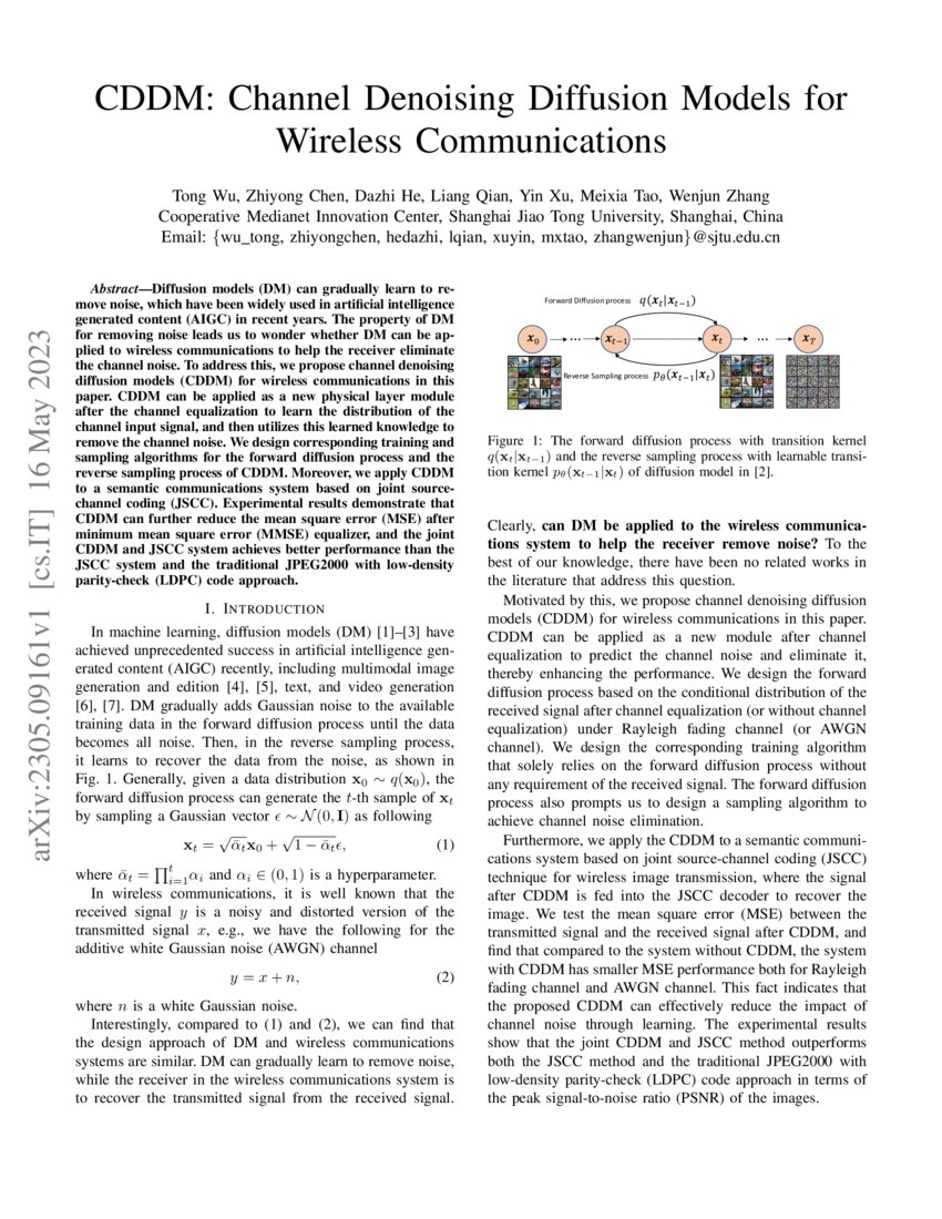 CDDM: Channel Denoising Diffusion Models for Wireless Communications | DeepAI