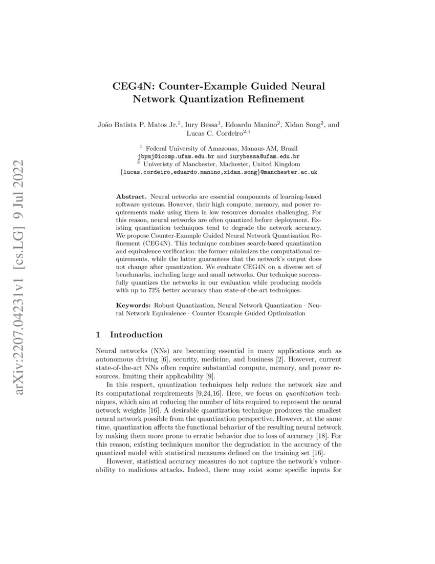 Ceg4n Counter Example Guided Neural Network Quantization Refinement Deepai