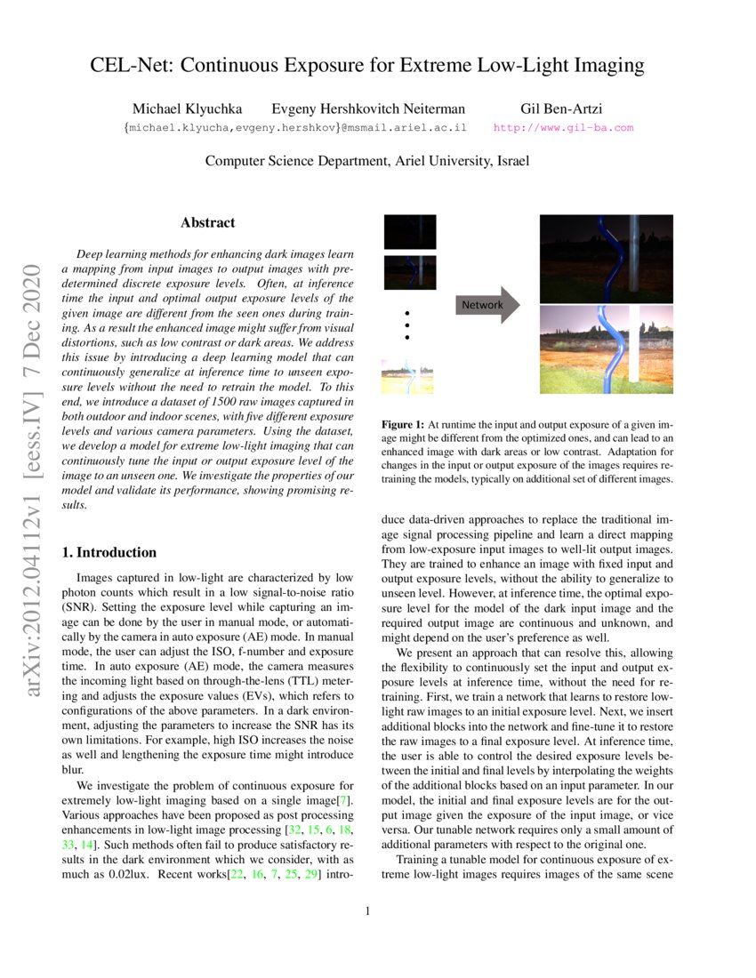CEL-Net: Continuous Exposure for Extreme Low-Light Imaging | DeepAI