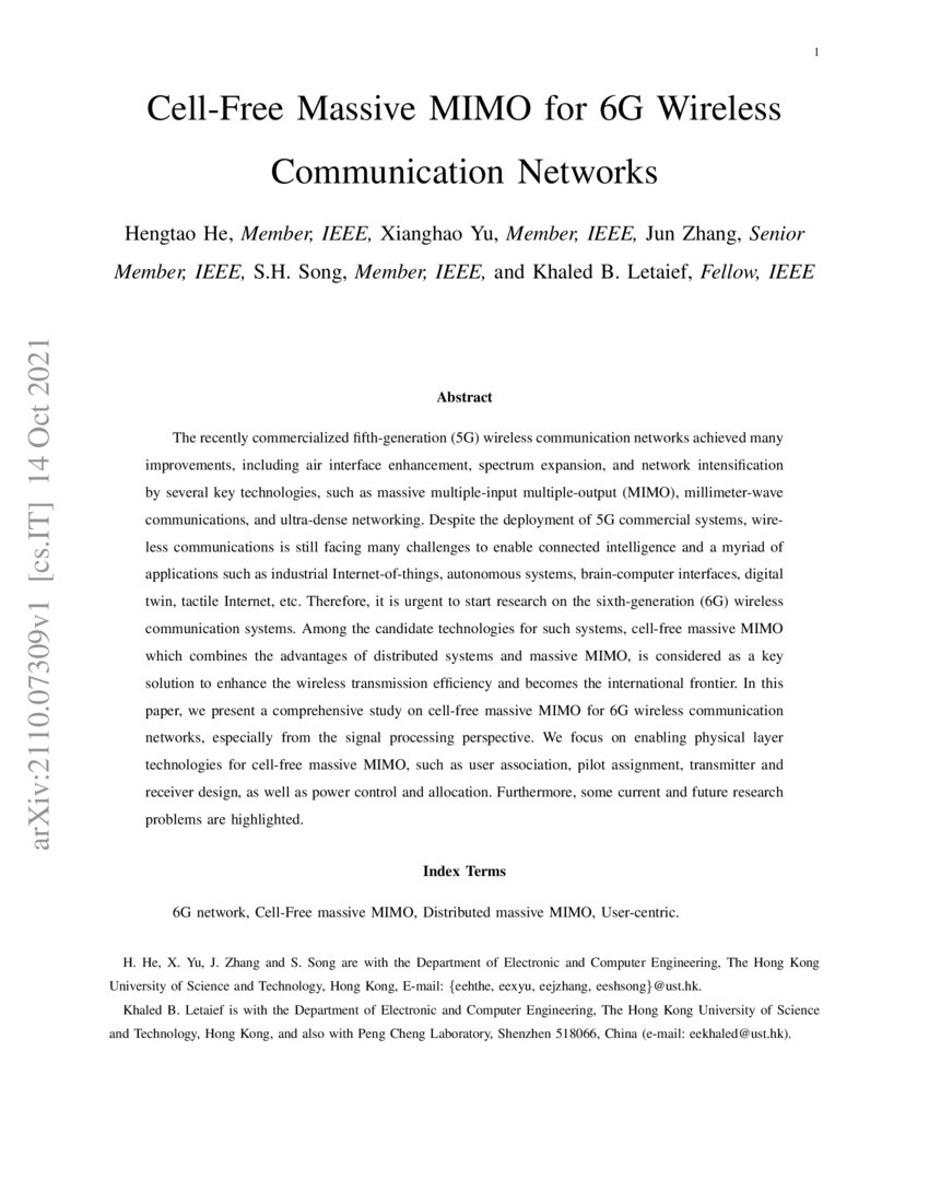 Cell-Free Massive MIMO for 6G Wireless Communication Networks | DeepAI