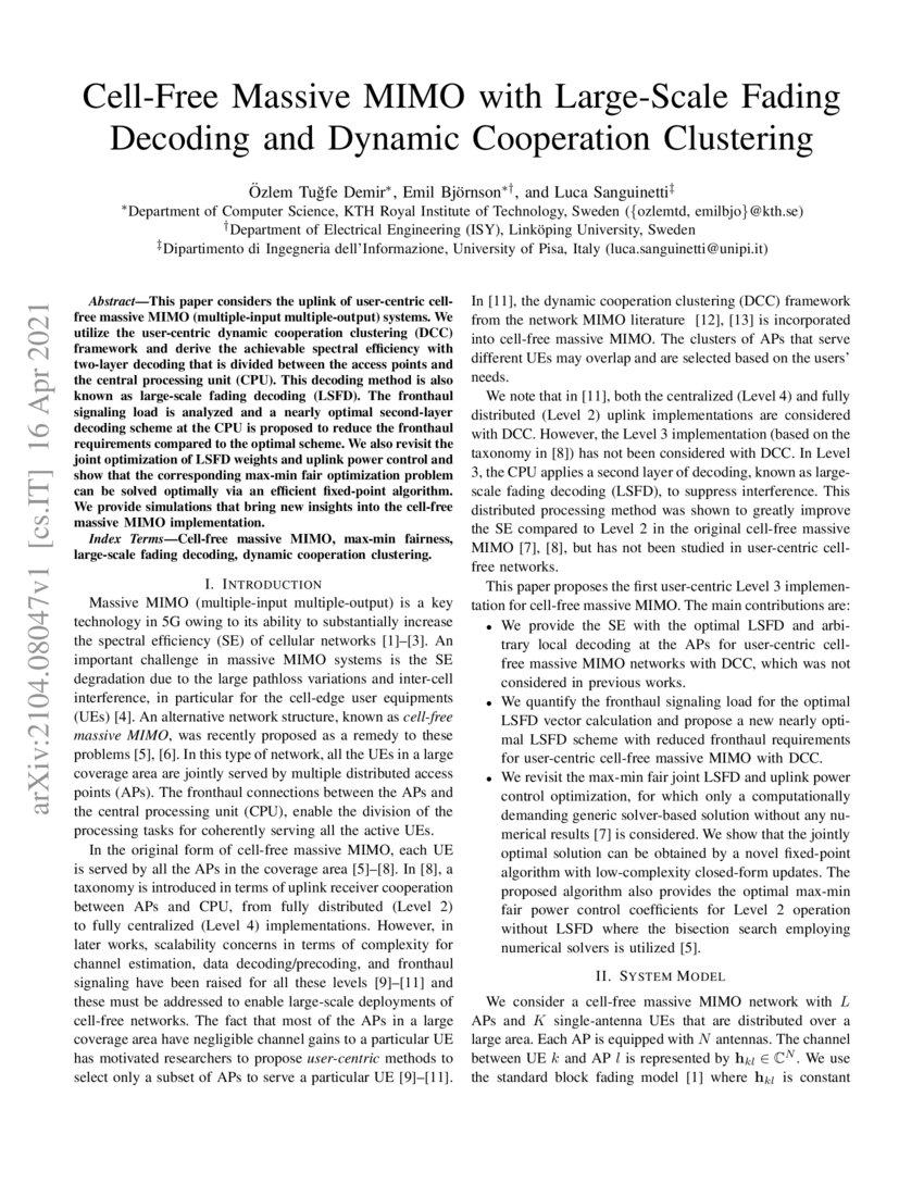Cell Free Massive Mimo With Large Scale Fading Decoding And Dynamic