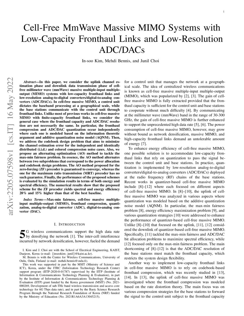 Cell-Free MmWave Massive MIMO Systems with Low-Capacity Fronthaul Links and Low-Resolution ADC ...