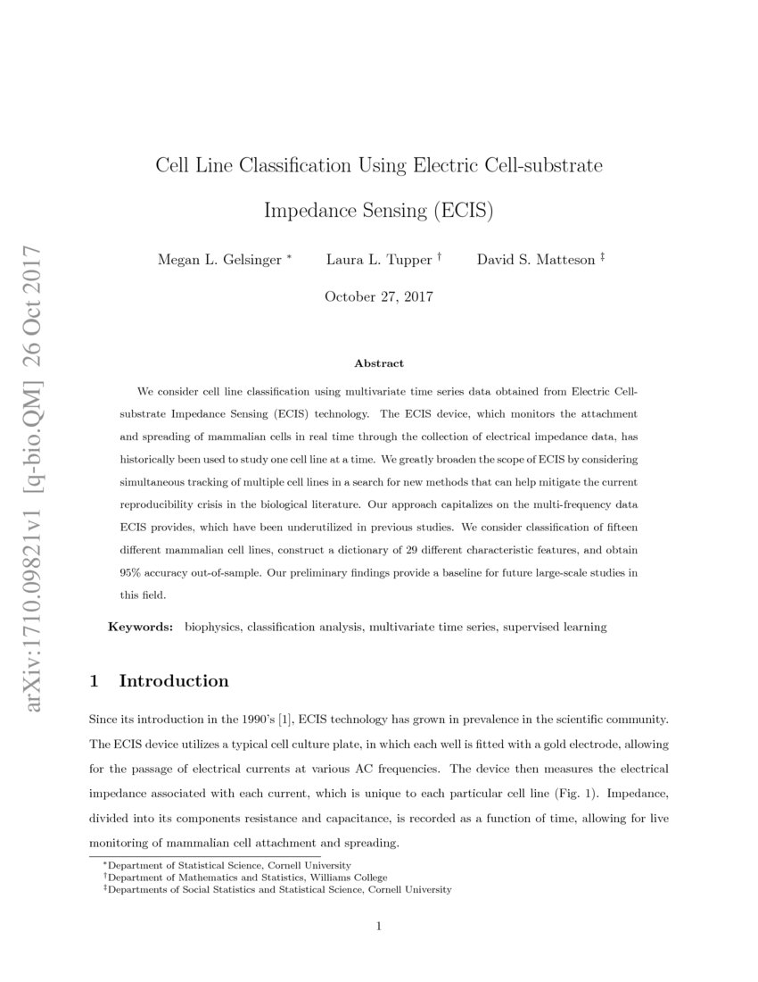Cell Line Classification Using Electric Cell-substrate Impedance ...