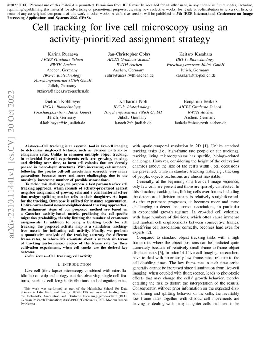 Cell tracking for live-cell microscopy using an activity-prioritized ...