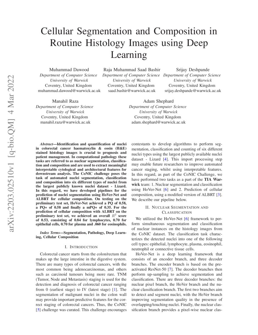 Cellular Segmentation and Composition in Routine Histology Images using ...