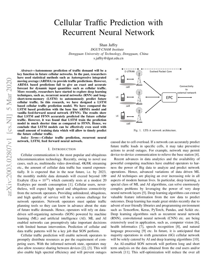 Cellular Traffic Prediction With Recurrent Neural Network Deepai