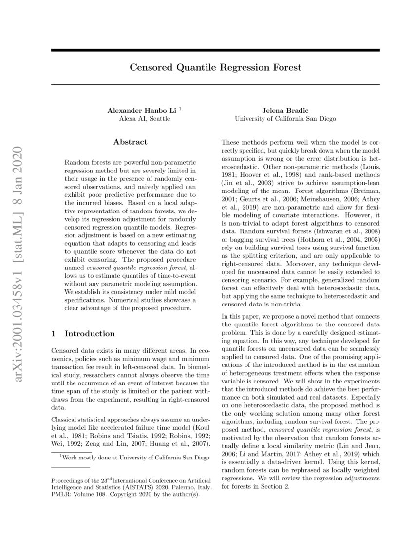 Censored Quantile Regression Forest | DeepAI