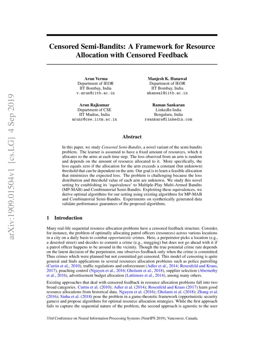 Censored Semi-Bandits: A Framework for Resource Allocation with ...