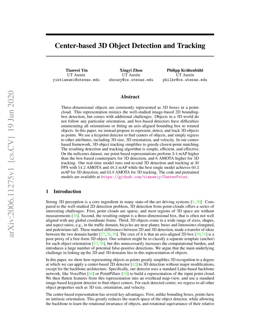 Center-based 3D Object Detection and Tracking | DeepAI
