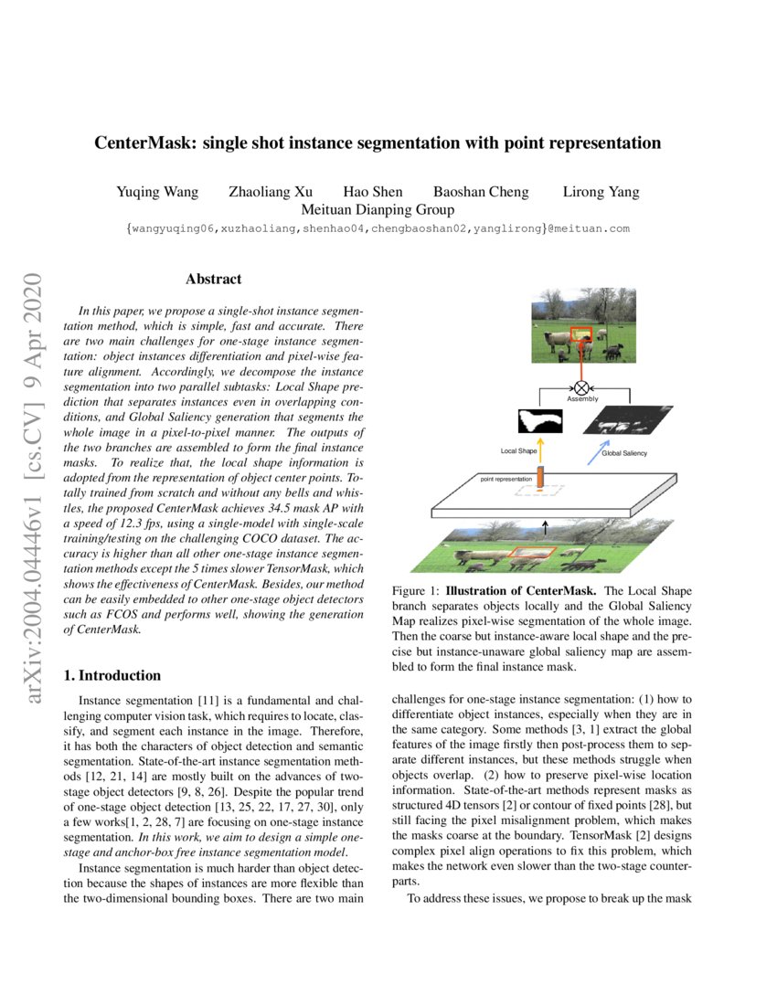 CenterMask: single shot instance segmentation with point representation | DeepAI