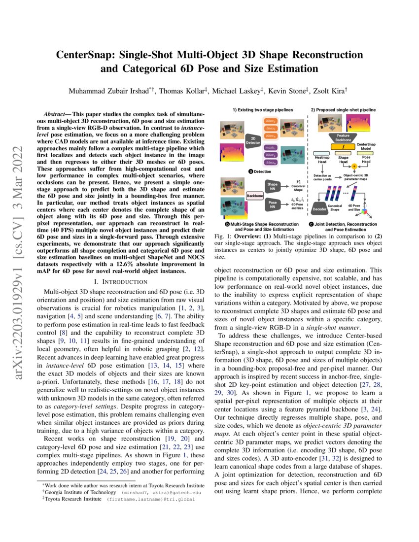 Centersnap Single Shot Multi Object 3d Shape Reconstruction And Categorical 6d Pose And Size