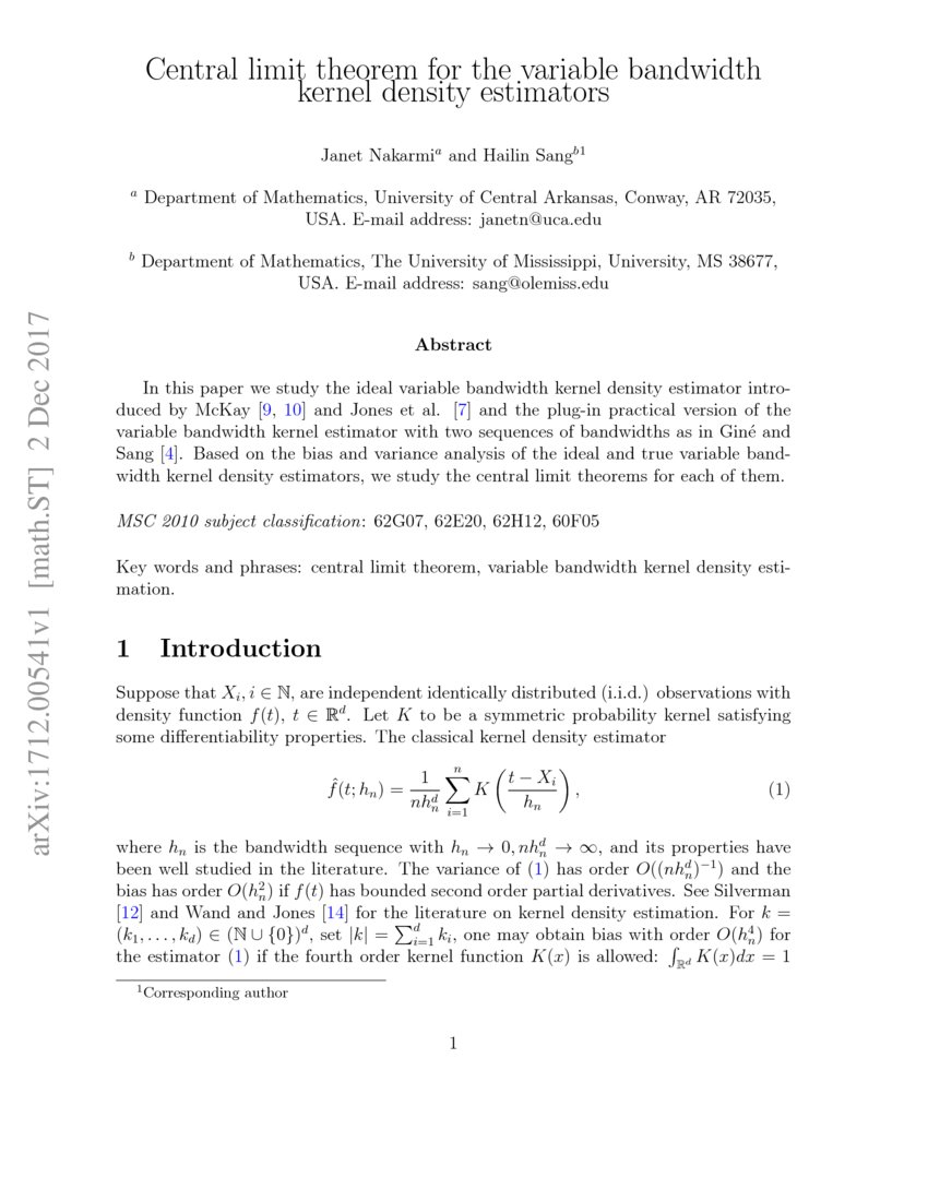 Central Limit Theorem For The Variable Bandwidth Kernel Density