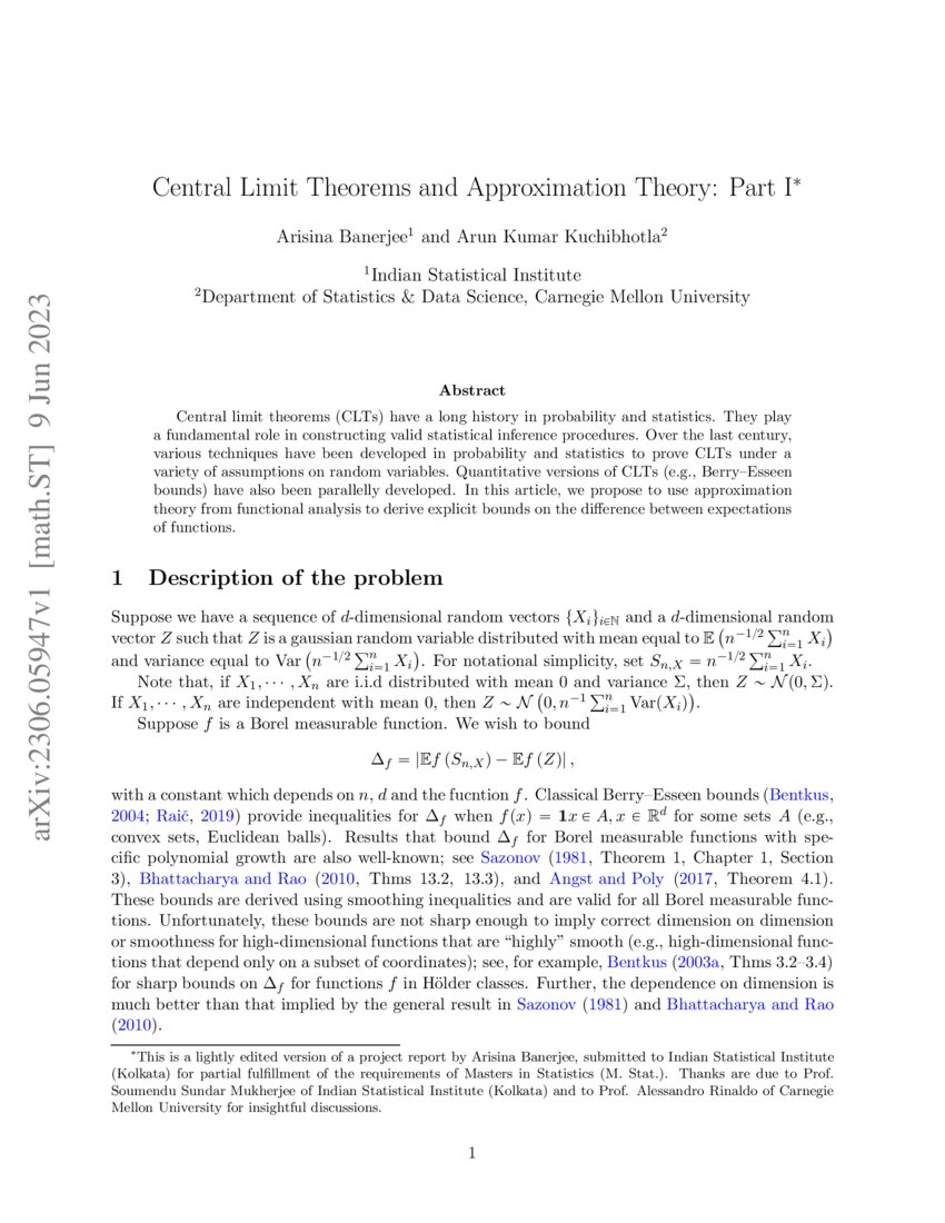 Central Limit Theorems And Approximation Theory Part I Deepai