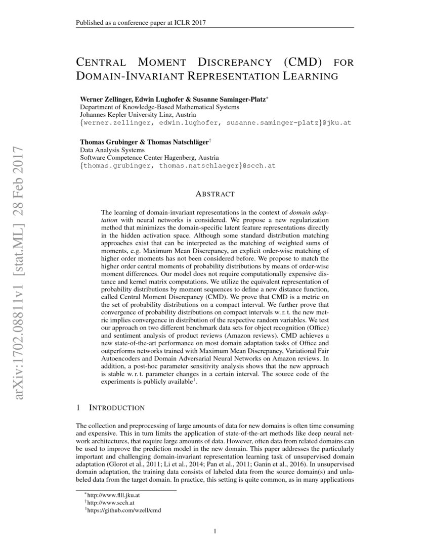 Central Moment Discrepancy (CMD) for Domain-Invariant Representation Learning | DeepAI