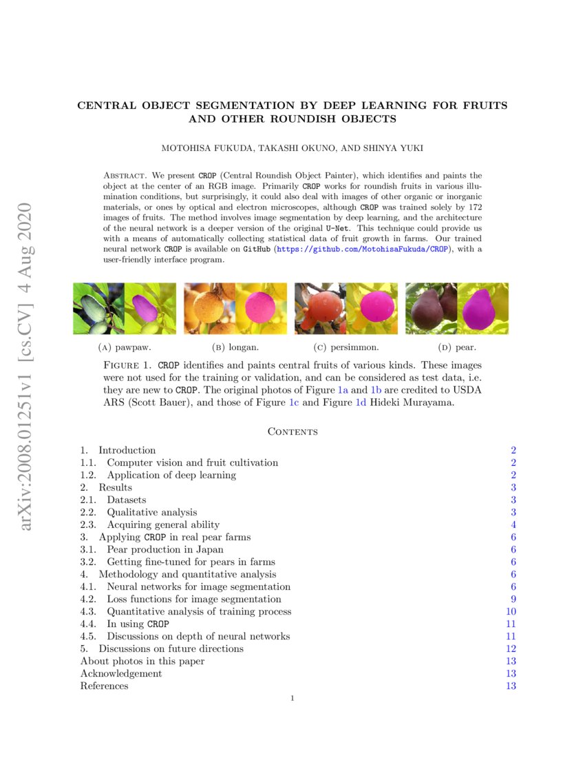 Central object segmentation by deep learning for fruits and other ...