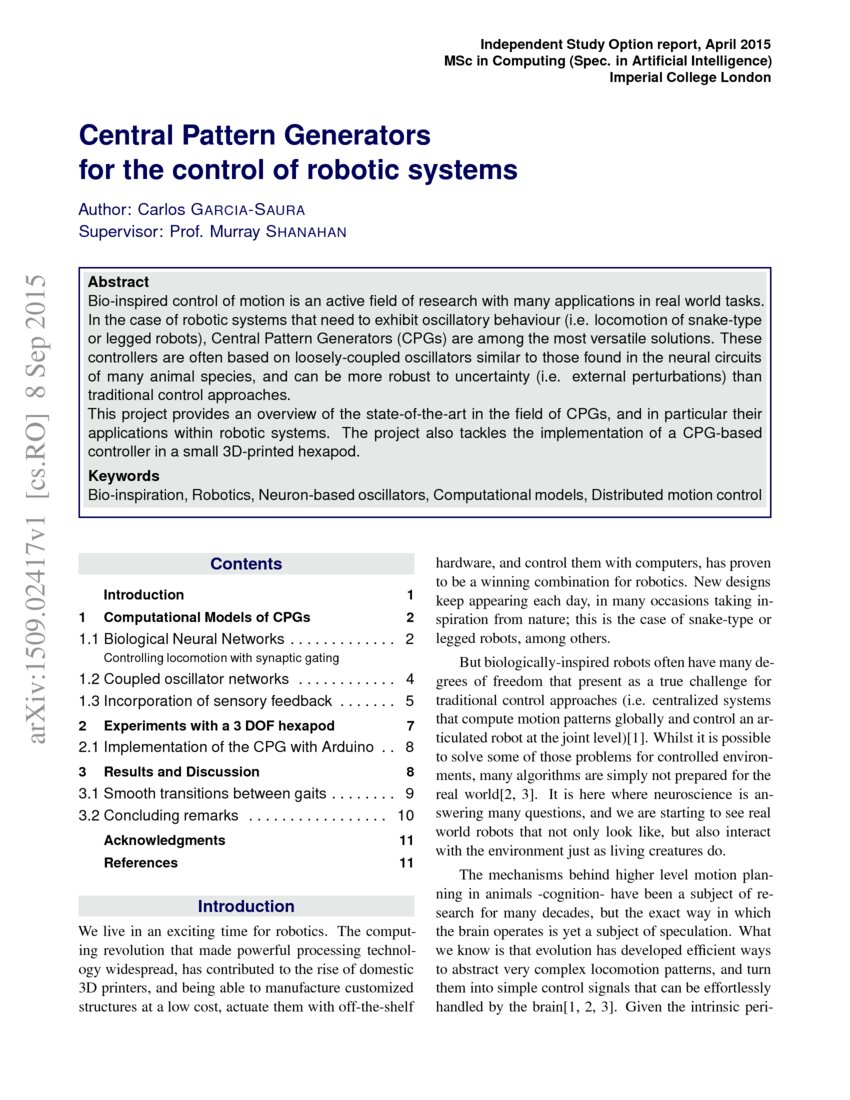 Central Pattern Generators for the control of robotic systems | DeepAI